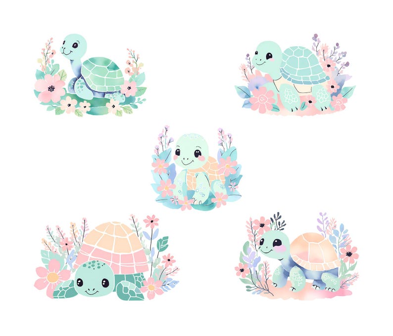 Baby Turtle With Flowers Clipart, Turtle Baby Shower Guest Book, Baby ...