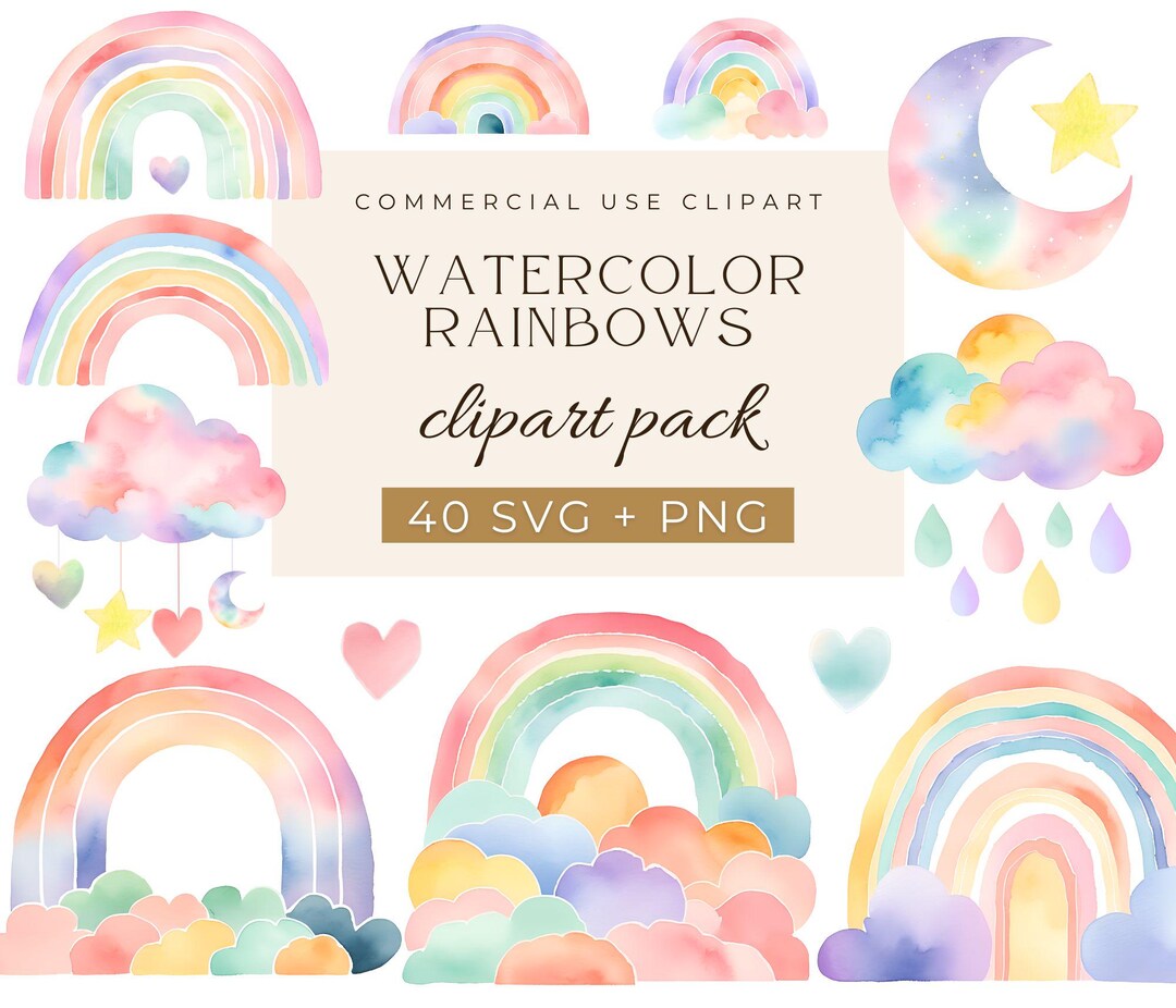 Pink Boho Rainbow Clipart, Watercolor Rainbow, Pink Rainbow Svg, Pastel ...