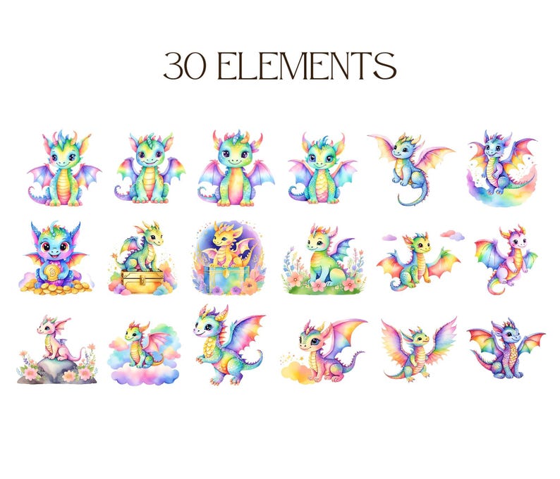 Watercolor Cute Rainbow Dragon Clipart, Baby Dragon Png, Dragon Kingdom ...