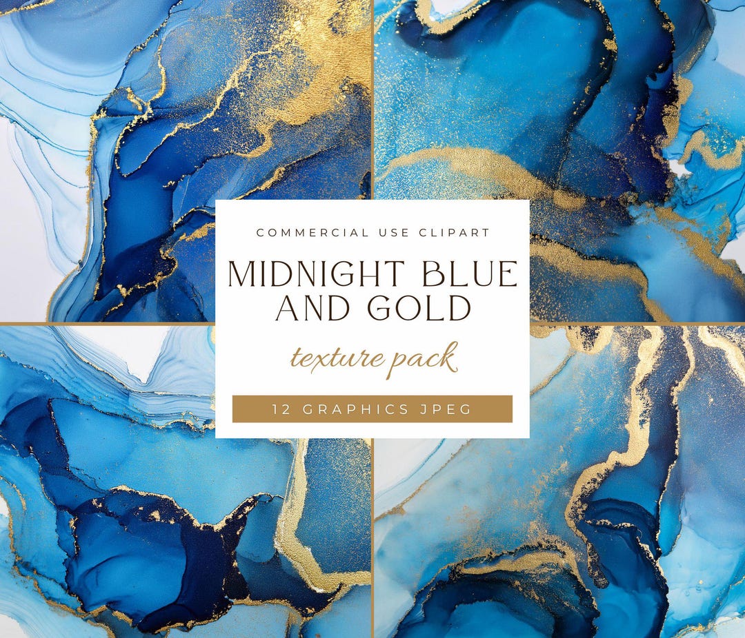 Blue and Gold Abstract Texture Clipart, Textures Pack, Alcohol Ink ...