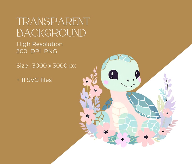 Baby Turtle With Flowers Clipart, Turtle Baby Shower Guest Book, Baby ...
