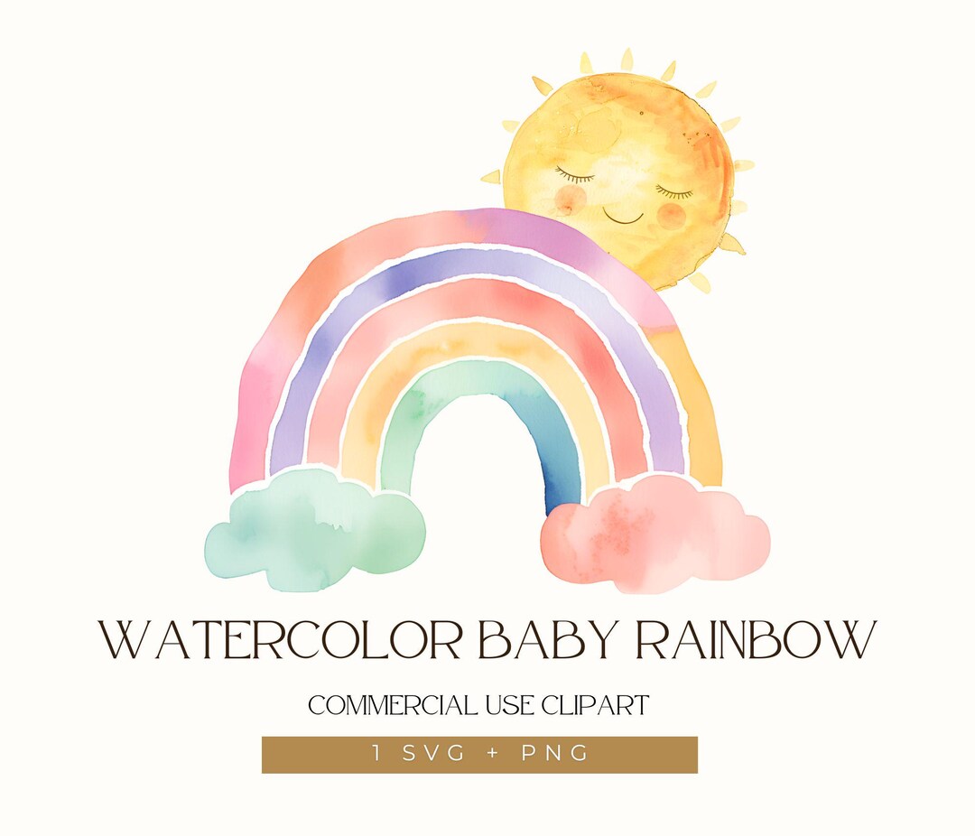 Watercolor Baby Rainbow SVG PNG Clipart, Pastel Rainbow Svg, Cute ...