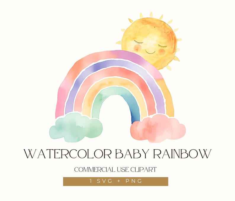 Watercolor Baby Rainbow SVG PNG Clipart, Pastel Rainbow Svg, Cute ...