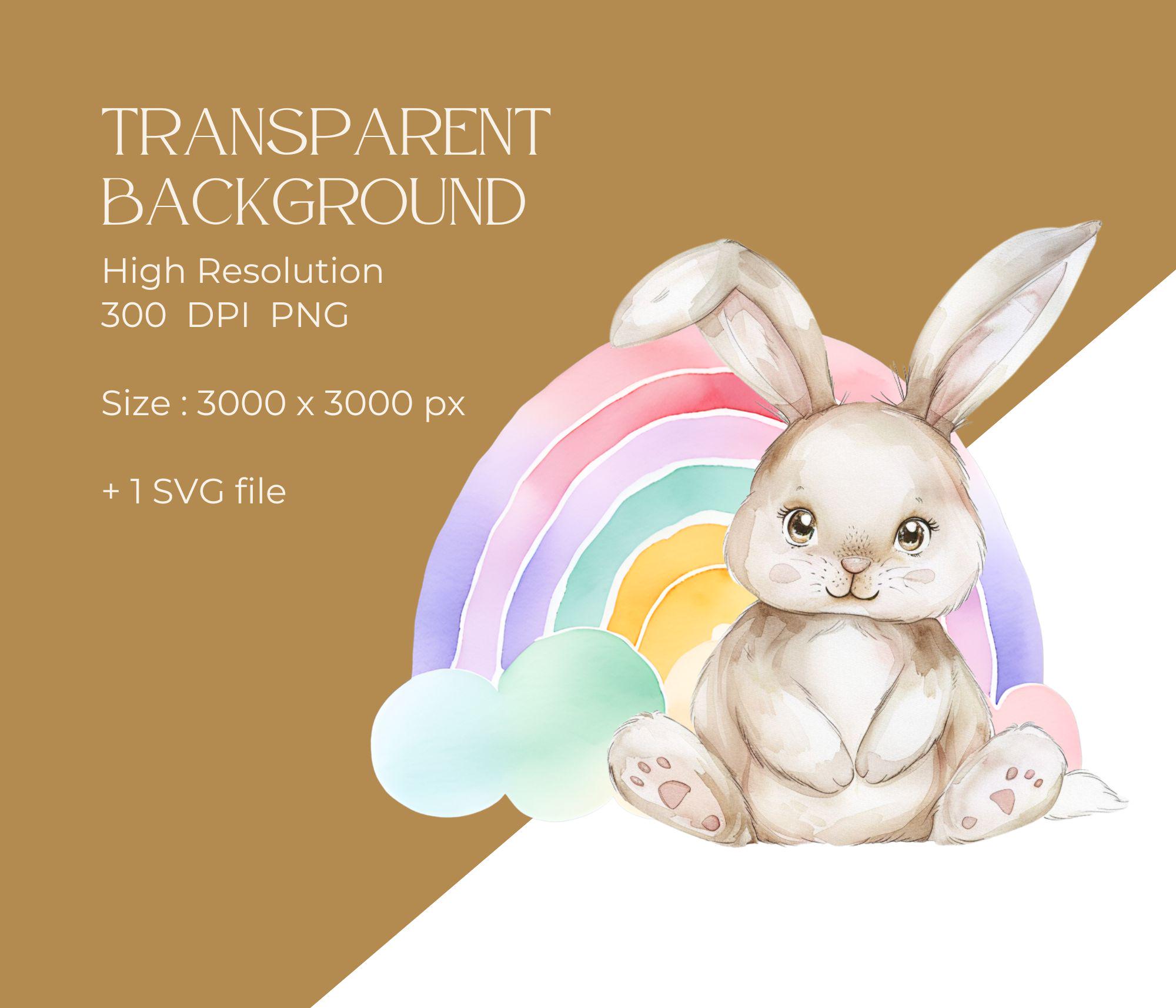 Watercolor Baby Bunny Rainbow Clipart, Pastel Rainbow Svg, Cute Rainbow ...