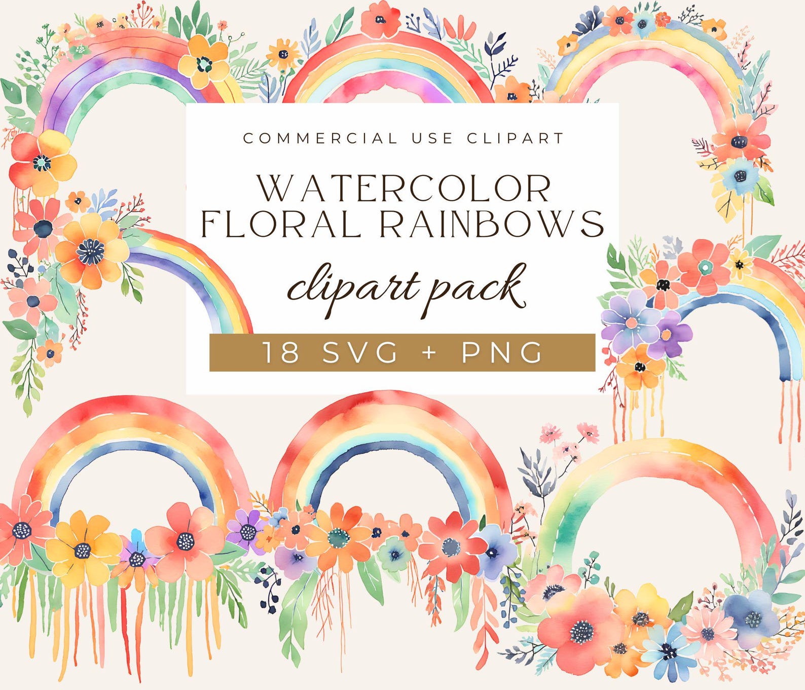 Watercolor Boho Floral Rainbow Clipart, Boho Rainbow Svg, Boho Wedding ...