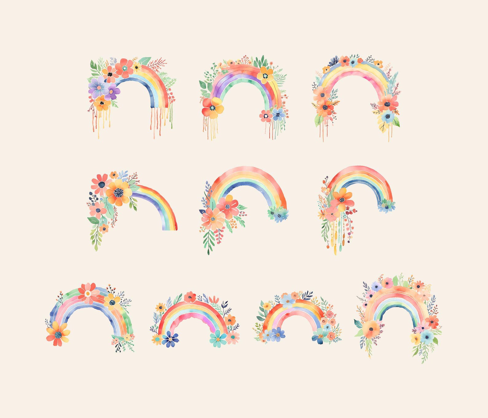 Watercolor Boho Floral Rainbow Clipart, Boho Rainbow Svg, Boho Wedding ...