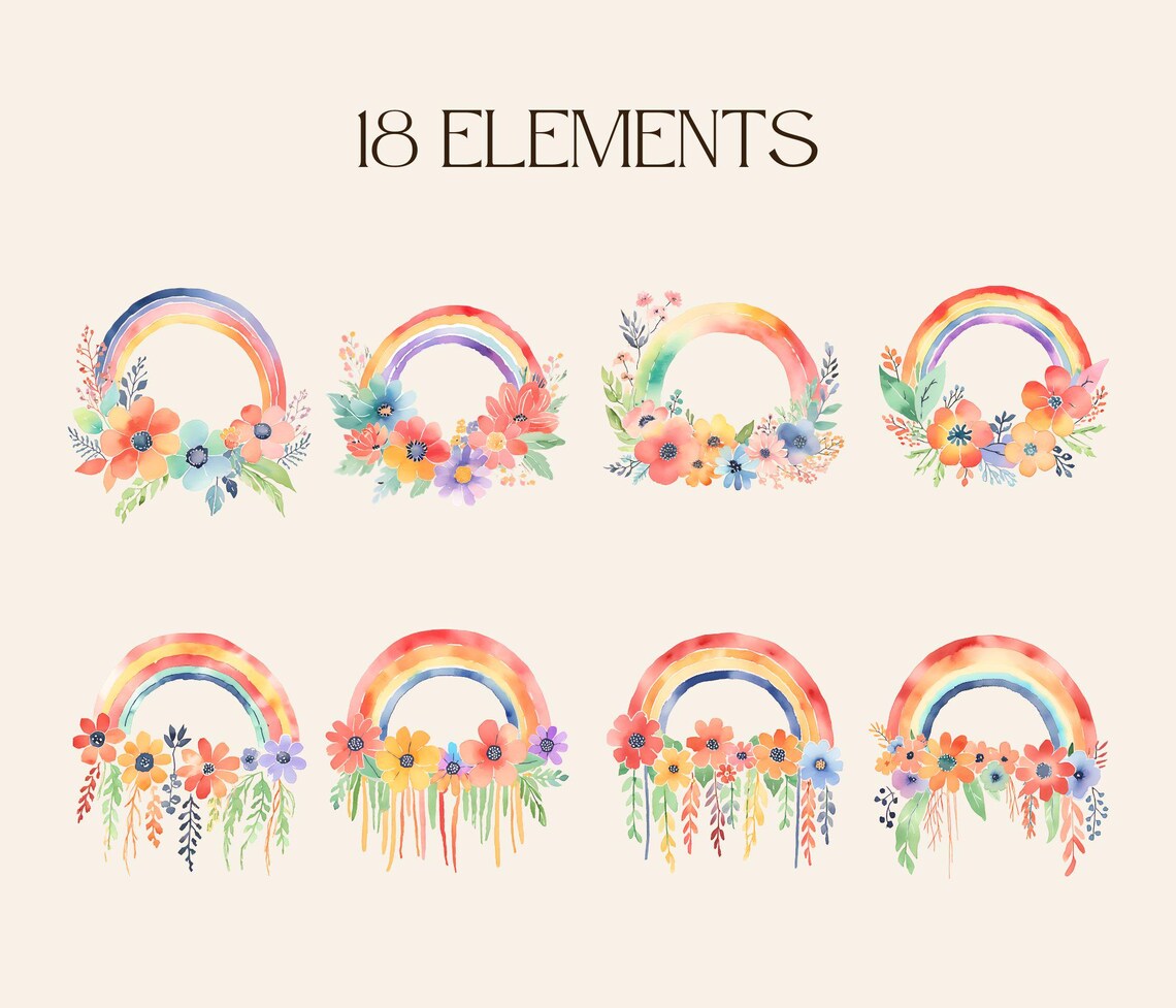Watercolor Boho Floral Rainbow Clipart, Boho Rainbow Svg, Boho Wedding ...