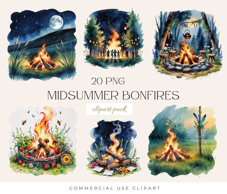 Midsummer Bonfires, Litha Clipart, Wiccan Summer Solstice Graphics ...