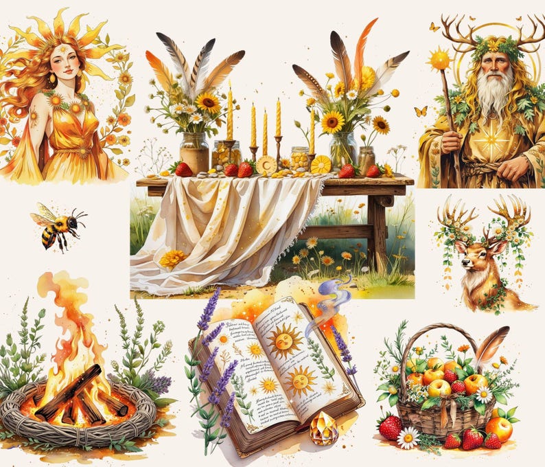 Litha Clipart, Wiccan Summer Solstice Graphics, Midsummer Pagan Art ...