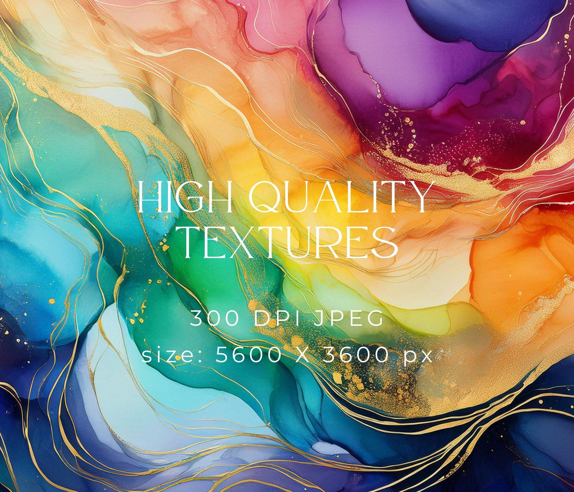Rainbow and Gold Abstract Texture Clipart, Textures Pack, Alcohol Ink ...