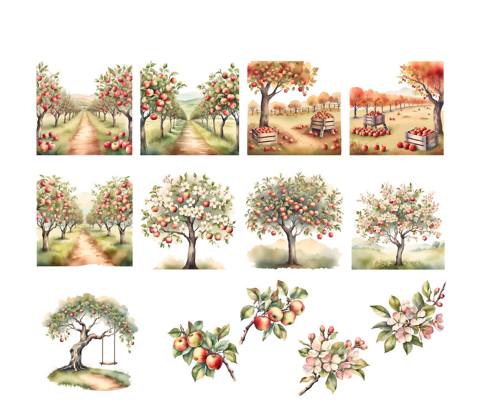 Autumn Clipart, Apple Pie Clipart, Apple Tree Clipart, Watercolor Apple ...