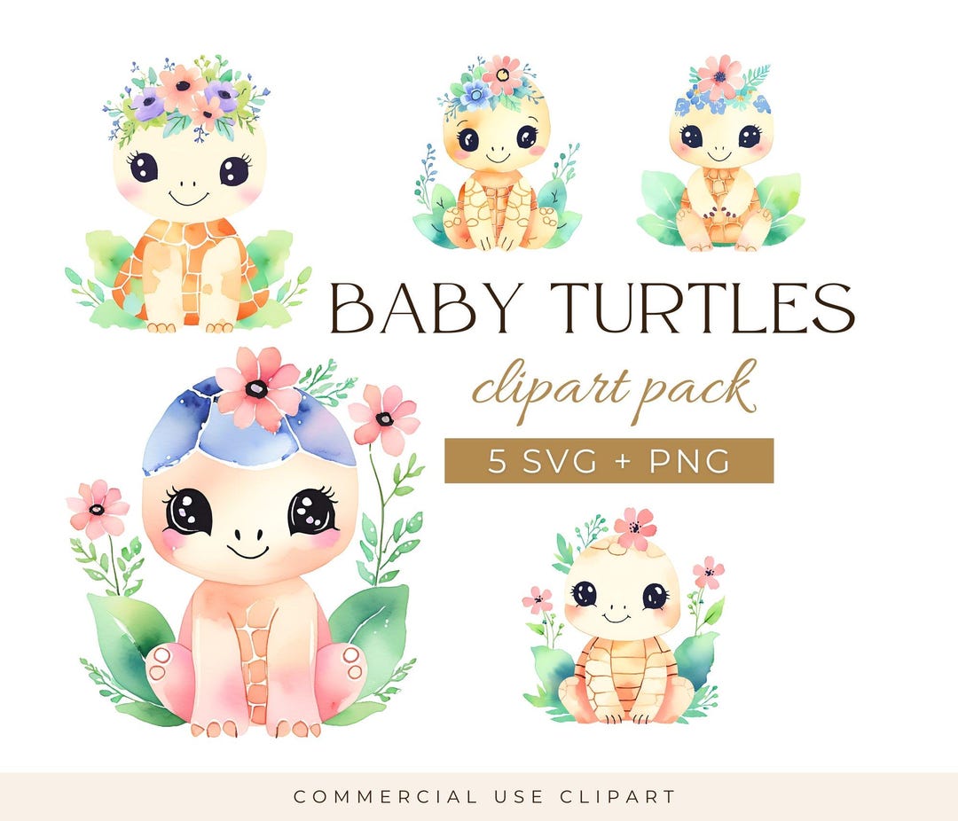 Baby Turtle With Flowers Clipart, Turtle Baby Shower Guest Book, Baby ...