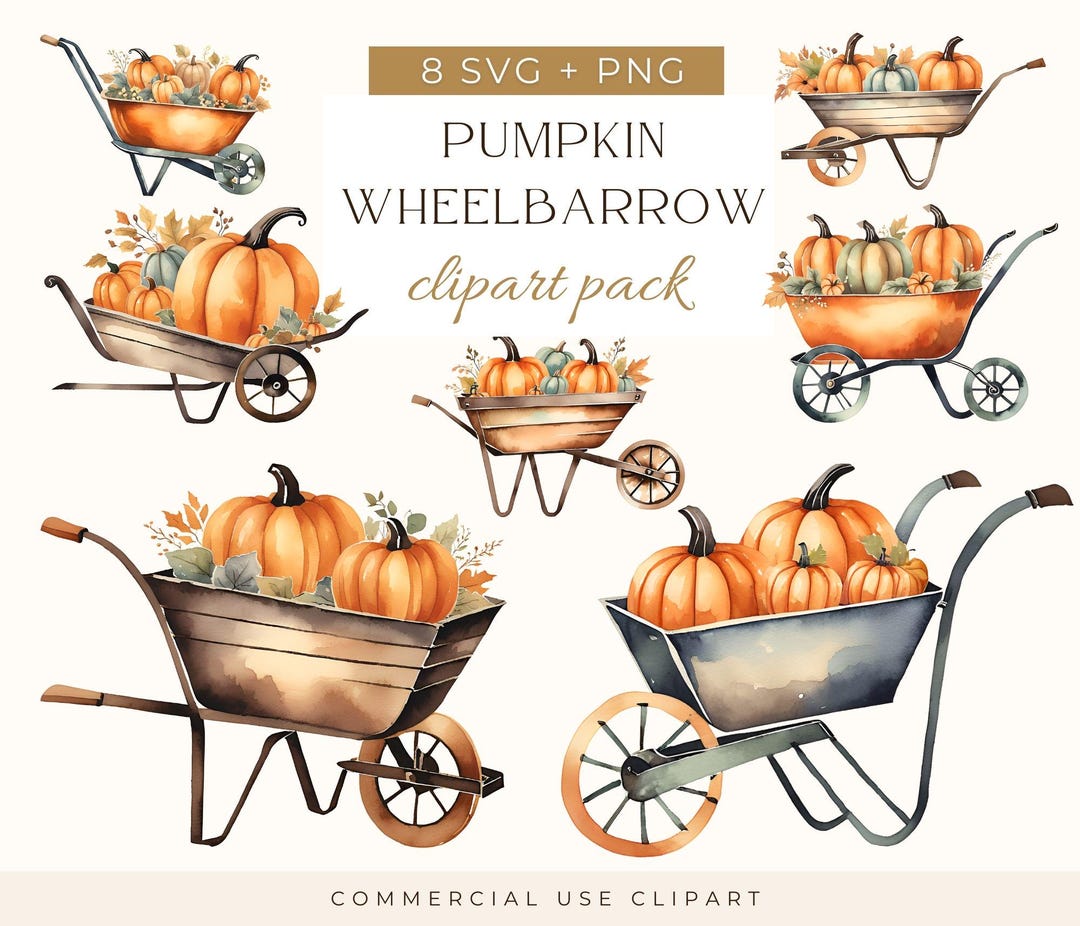 Wheelbarrow Clipart, Fall Harvest Clipart, Pumpkin Clipart, Farmhouse ...