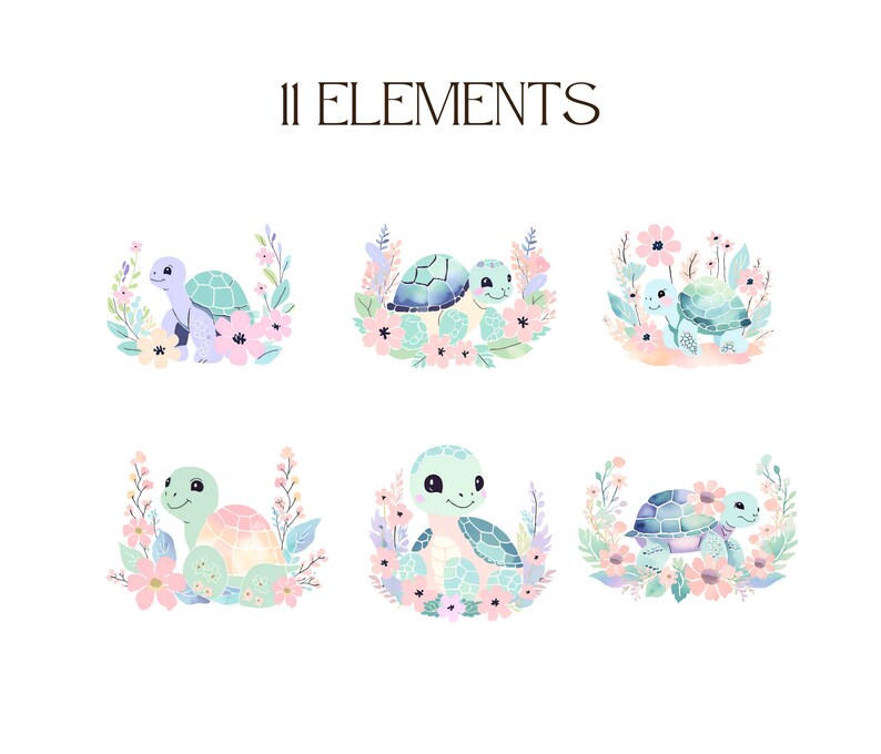 Baby Turtle With Flowers Clipart, Turtle Baby Shower Guest Book, Baby ...