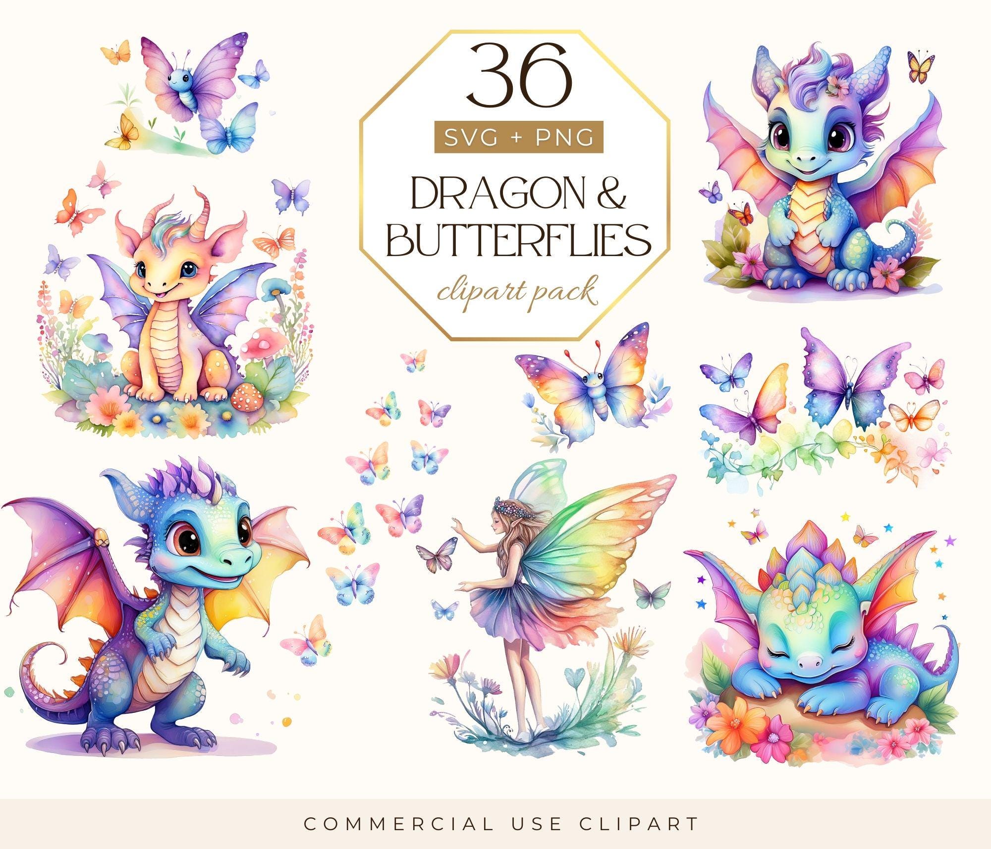 Watercolor Cute Rainbow Dragon Clipart, Baby Dragon Png, Dragon ...