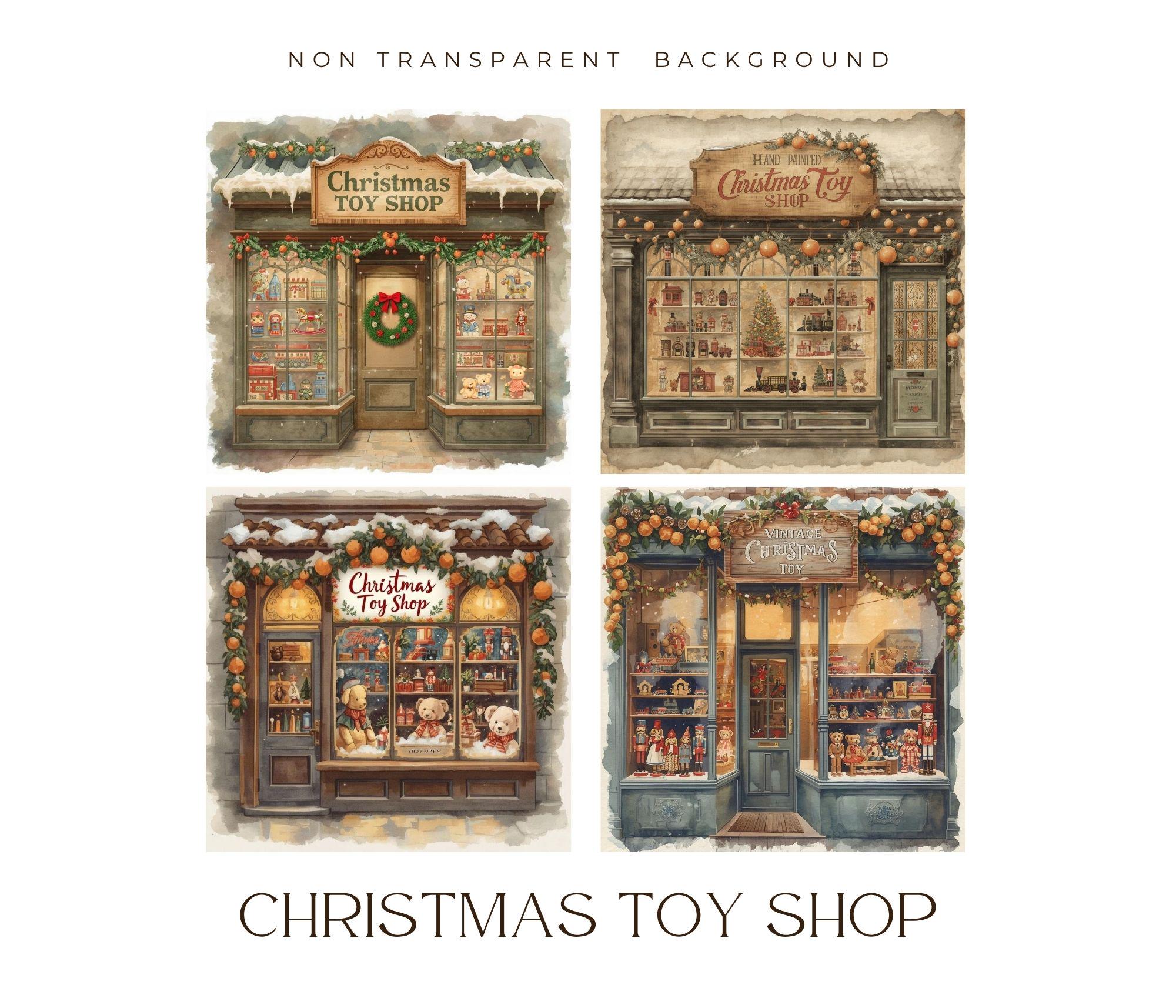 Christmas Toy Shop Clipart, Watercolor Vintage Store JPG | Holiday ...