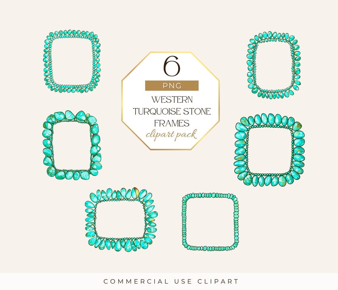 Turquoise Gemstone Frames Clipart, Boho Cowboy Borders, Western Photo ...