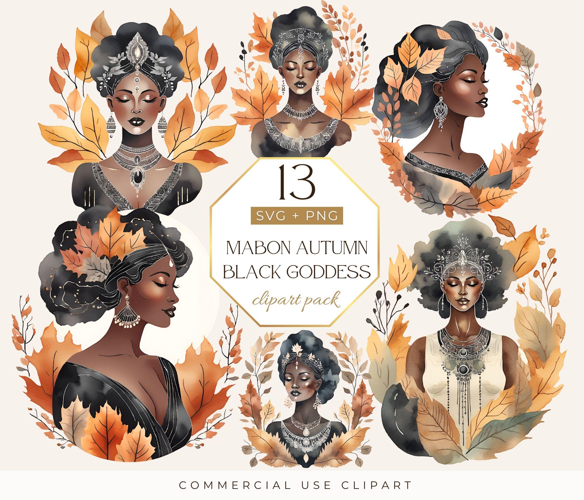 Mabon Clipart, Autumn Black Goddess Clipart, Autumn Clipart, Wheel of ...