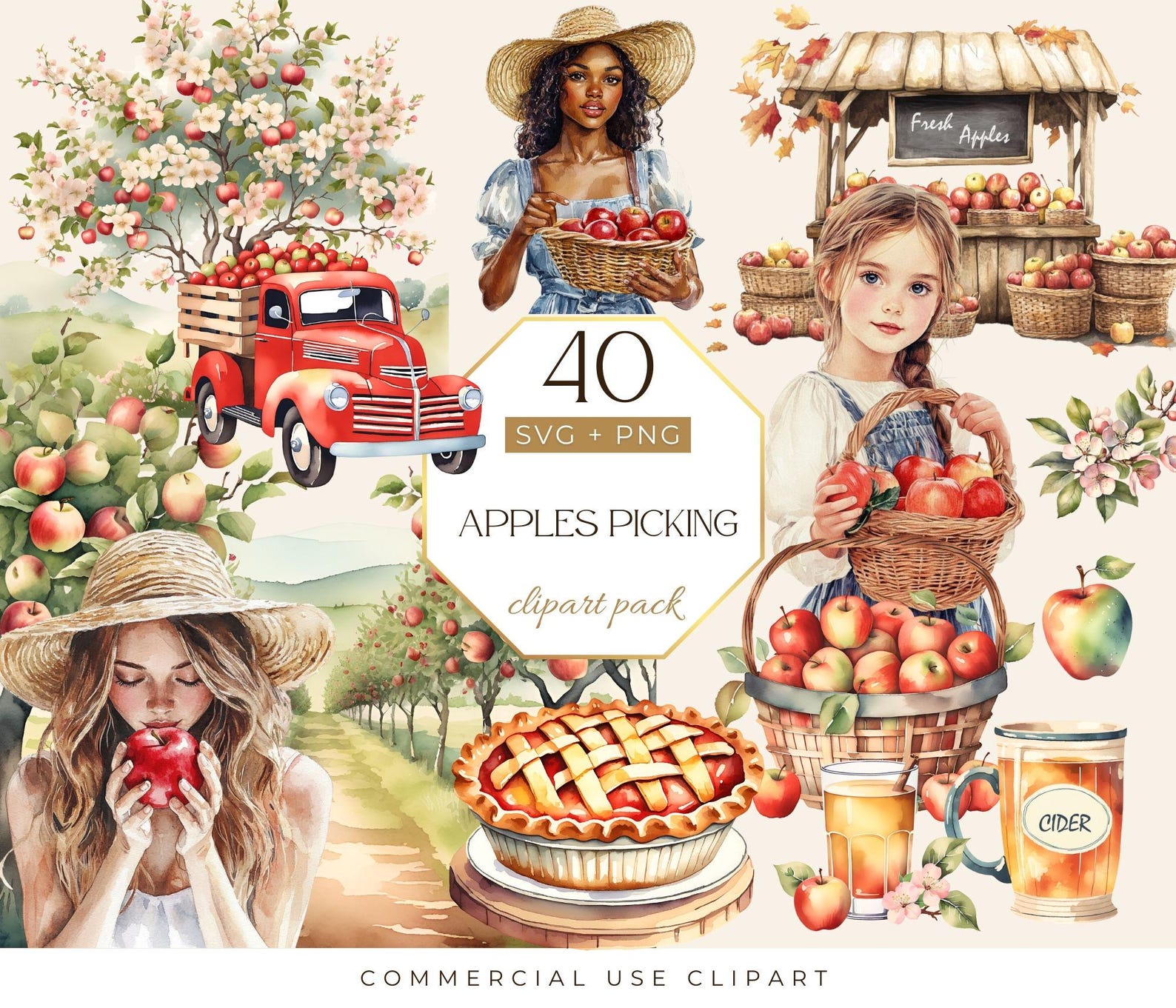 Autumn Clipart, Apple Pie Clipart, Apple Tree Clipart, Watercolor Apple ...