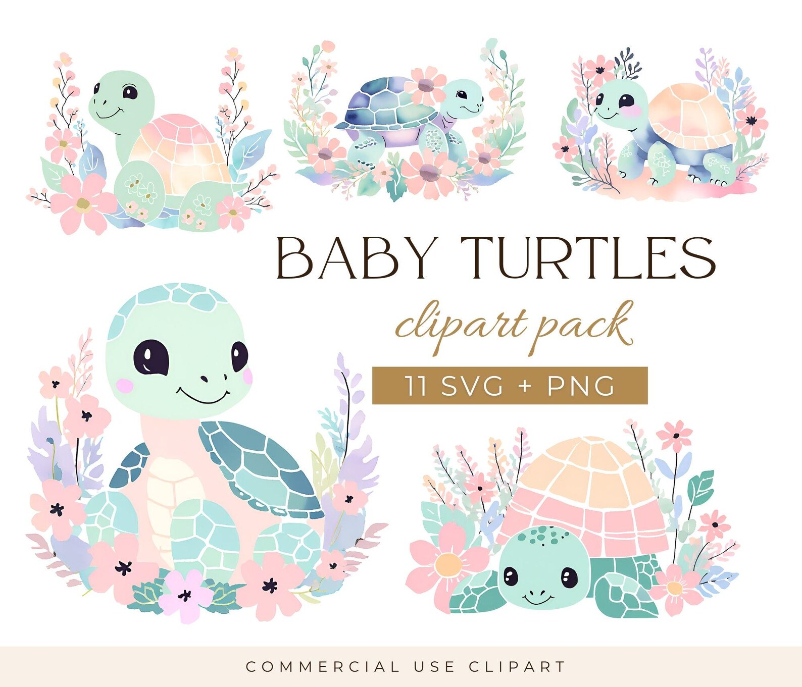 Baby Turtle With Flowers Clipart, Turtle Baby Shower Guest Book, Baby ...