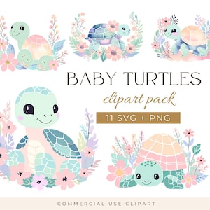 Baby Turtle With Flowers Clipart, Turtle Baby Shower Guest Book, Baby ...