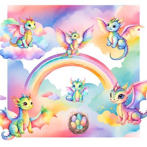 Watercolor Cute Rainbow Dragon Clipart, Baby Dragon Png, Dragon Kingdom ...