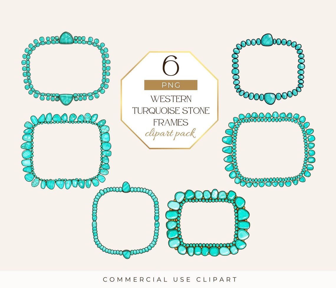 Turquoise Gemstone Frames Clipart, Boho Cowboy Borders, Western Photo ...