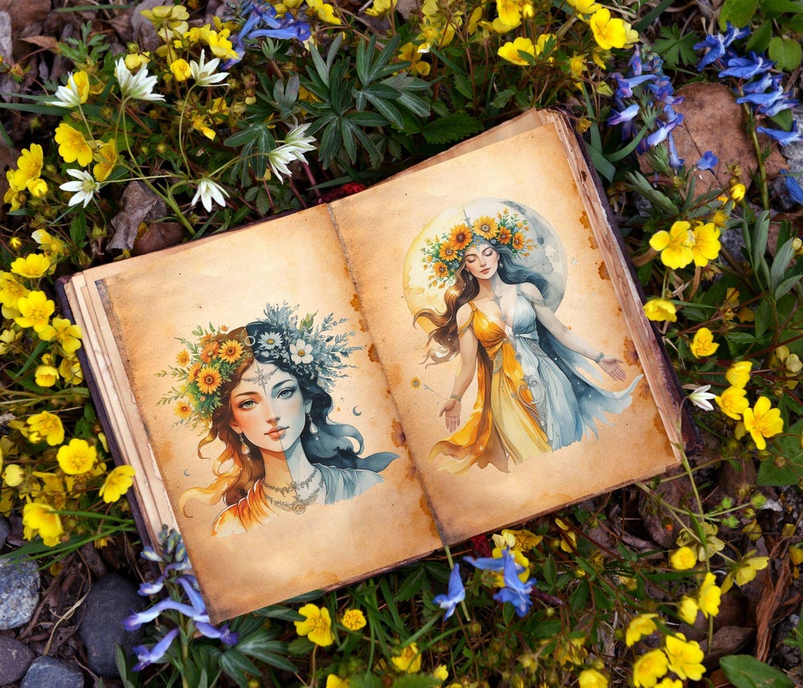 Sun Moon Goddess Clipart, Celestial Watercolor Illustrations, Fantasy ...