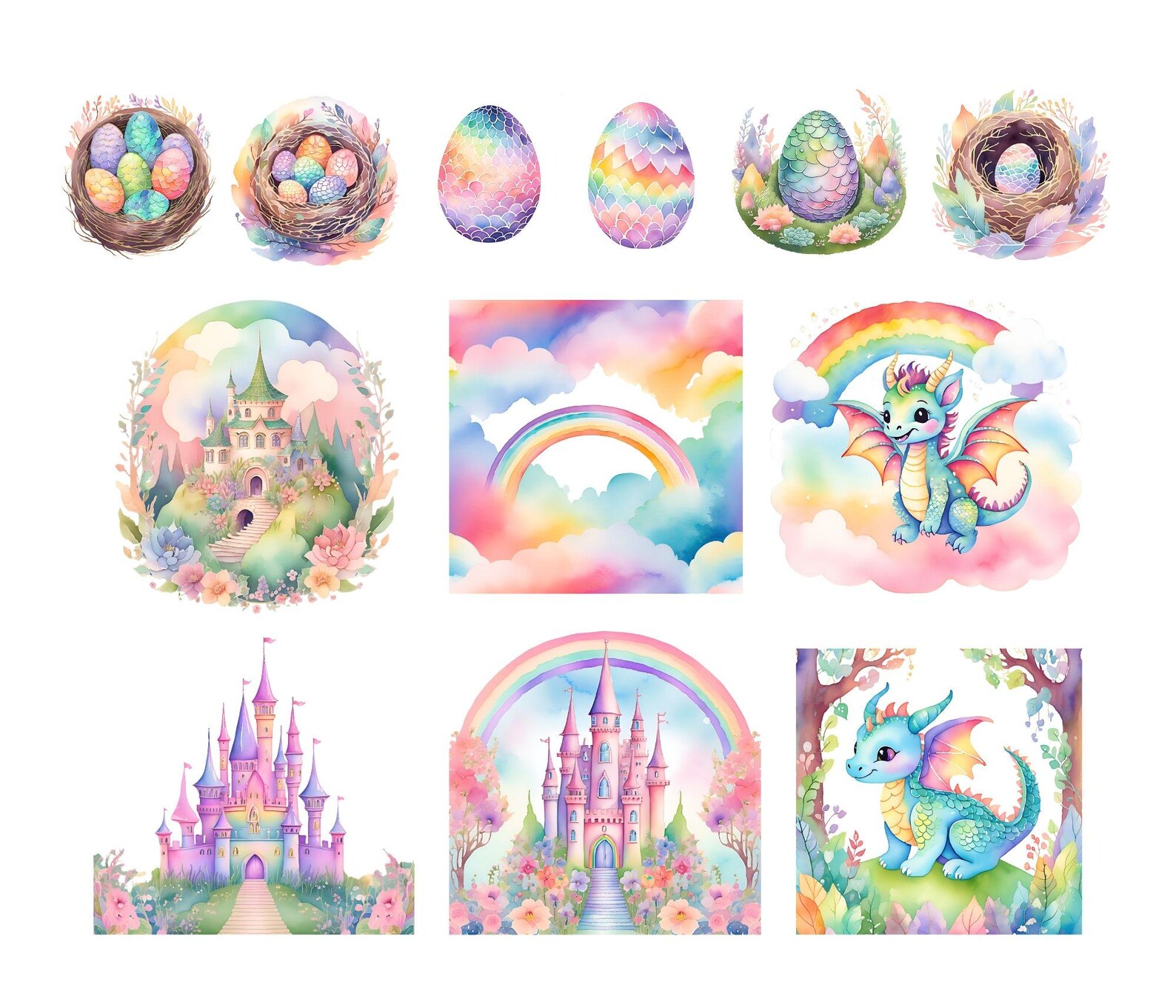 Watercolor Cute Rainbow Dragon Clipart, Baby Dragon Png, Dragon Kingdom ...