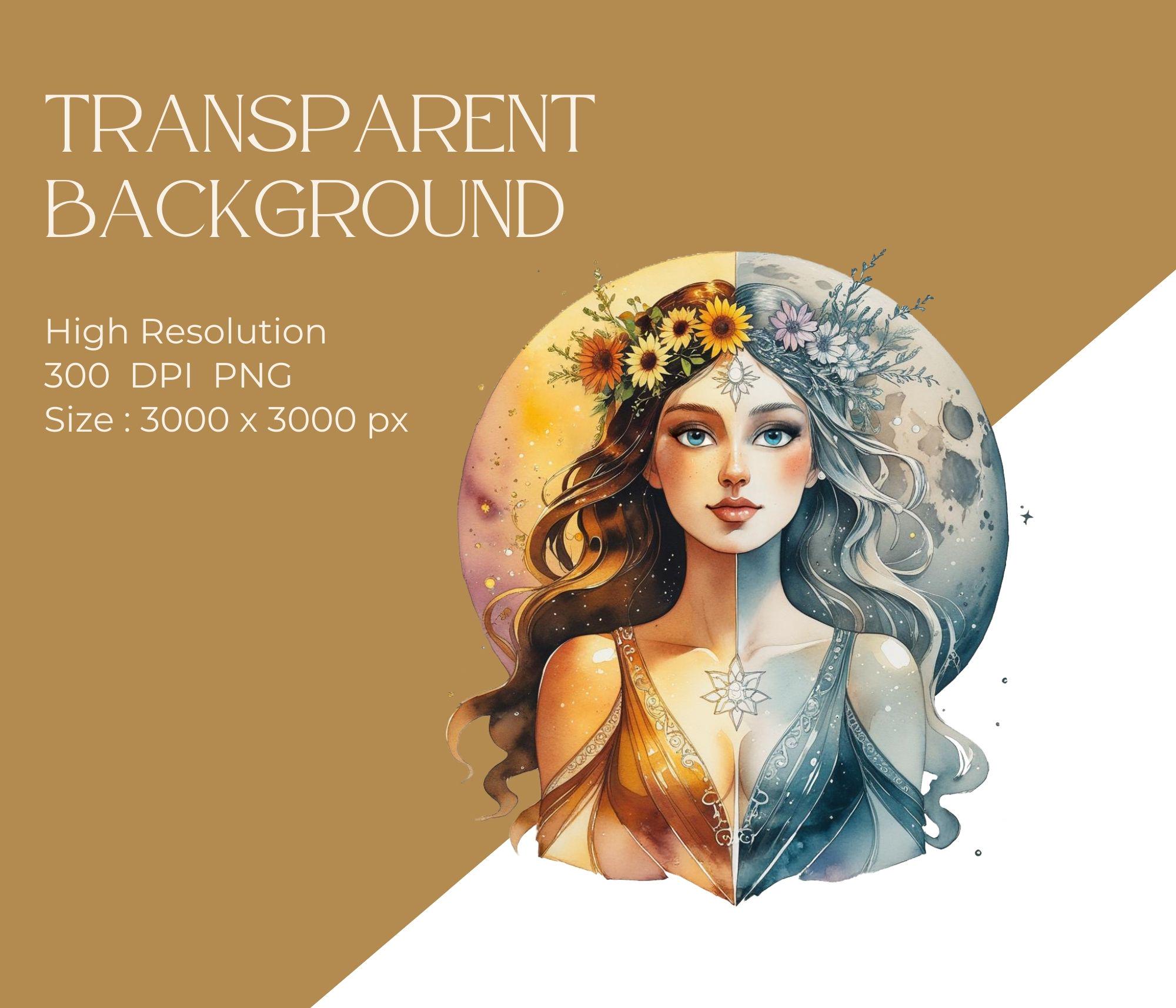 Sun Moon Goddess Clipart, Celestial Watercolor Illustrations, Fantasy ...