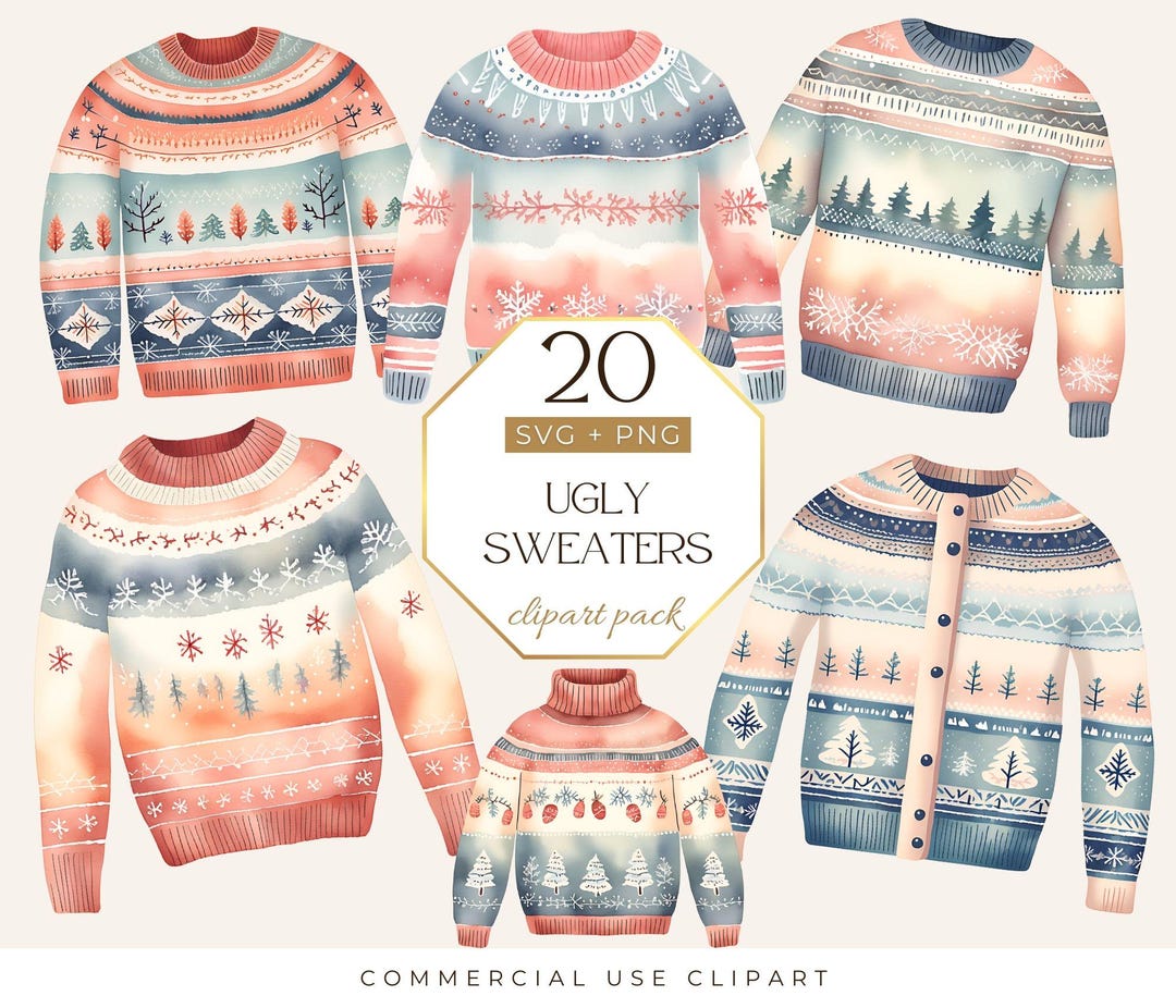 Ugly Xmas Sweater Clipart, Christmas Jumper Clip Art, Cosy Winter ...