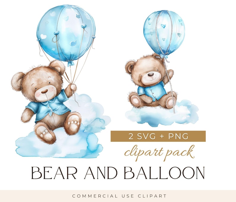 Blue Teddy Bear and Balloon, Bear Baby Shower, Baby Shower Clipart ...
