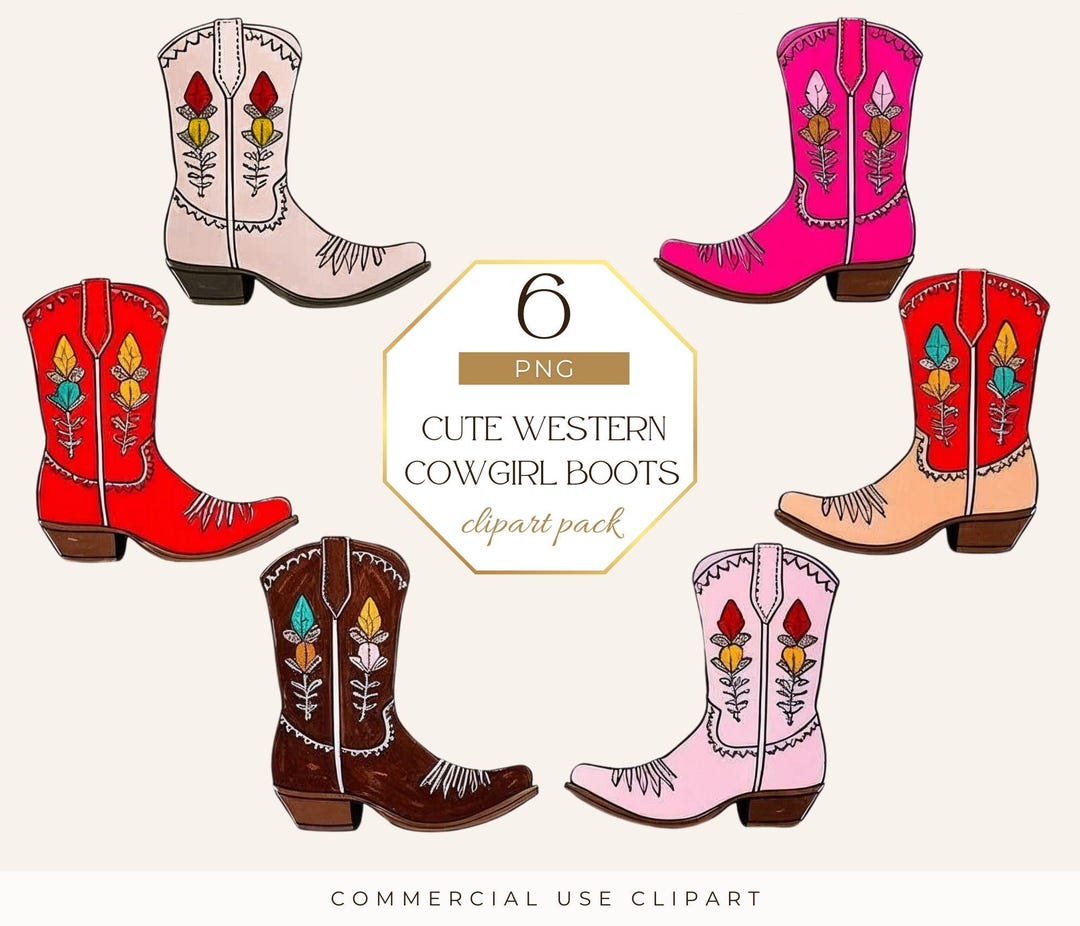 Western Cowgirl Boots Hand Drawn Designs, Pink Modern Cowboy Boots PNG ...