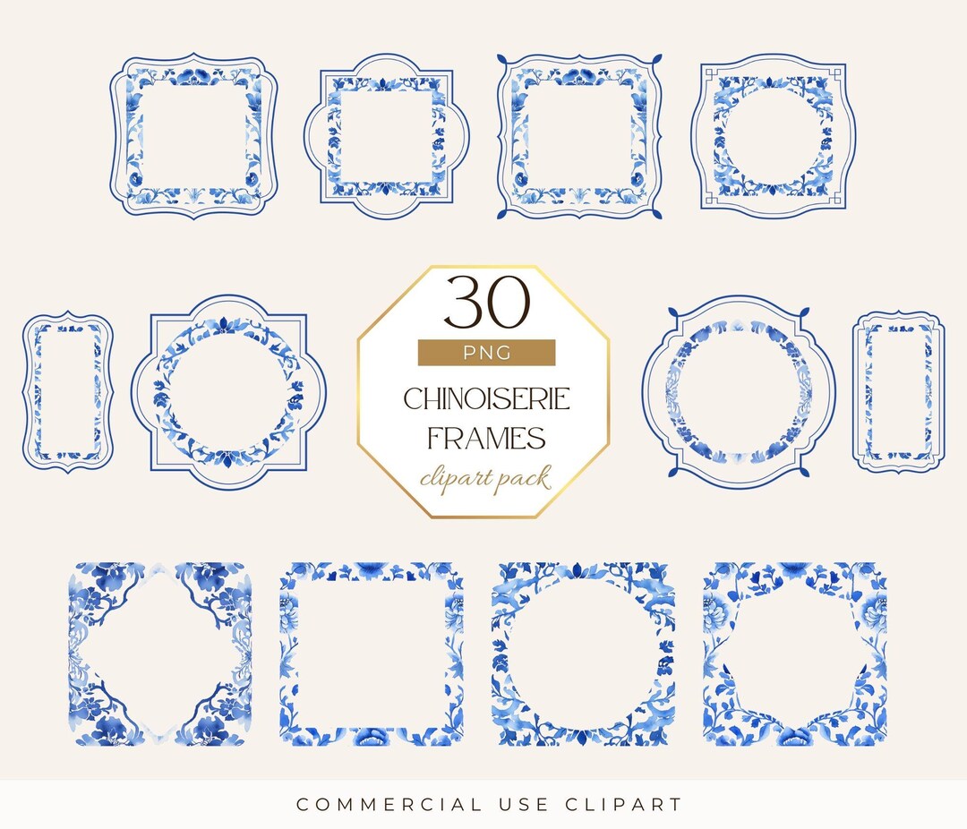 Chinoiserie Frame Clipart, Elegant Floral Borders, Grand Millennial ...