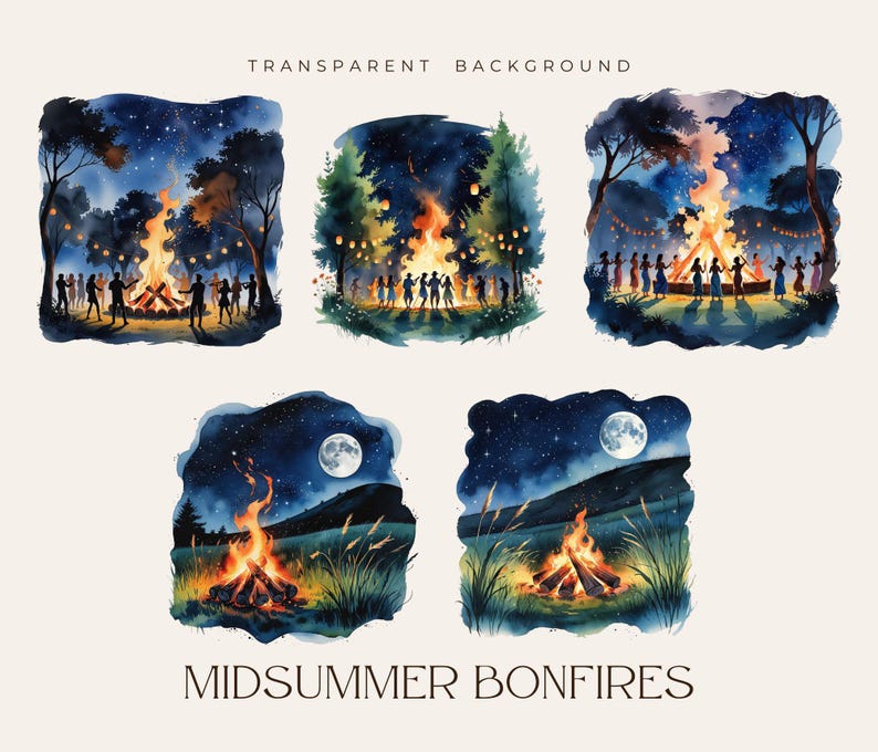 Midsummer Bonfires, Litha Clipart, Wiccan Summer Solstice Graphics ...