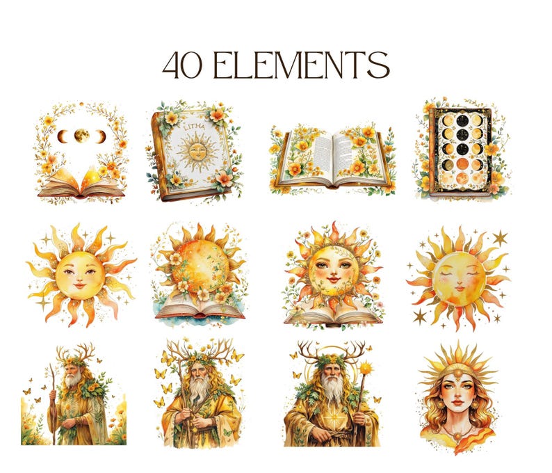 Litha Clipart, Wiccan Summer Solstice Graphics, Midsummer Pagan Art ...