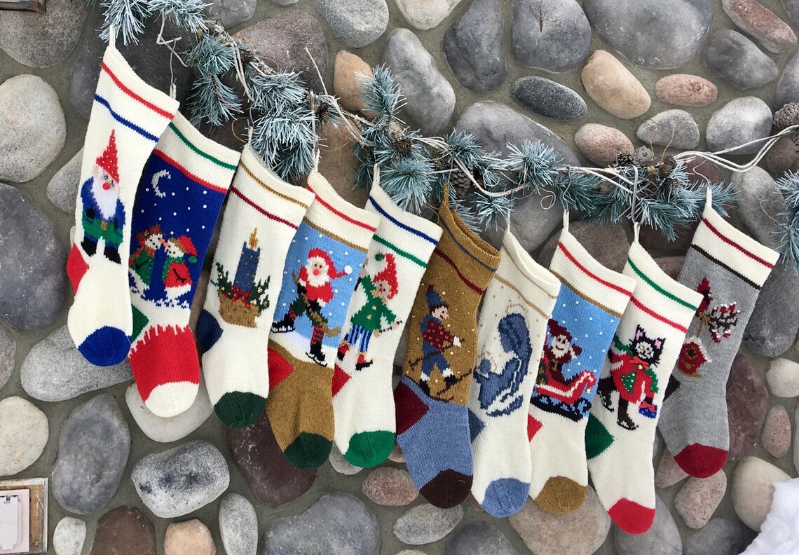 Knit Christmas Stocking Premier Cardinal and Bird House Handmade Ready ...
