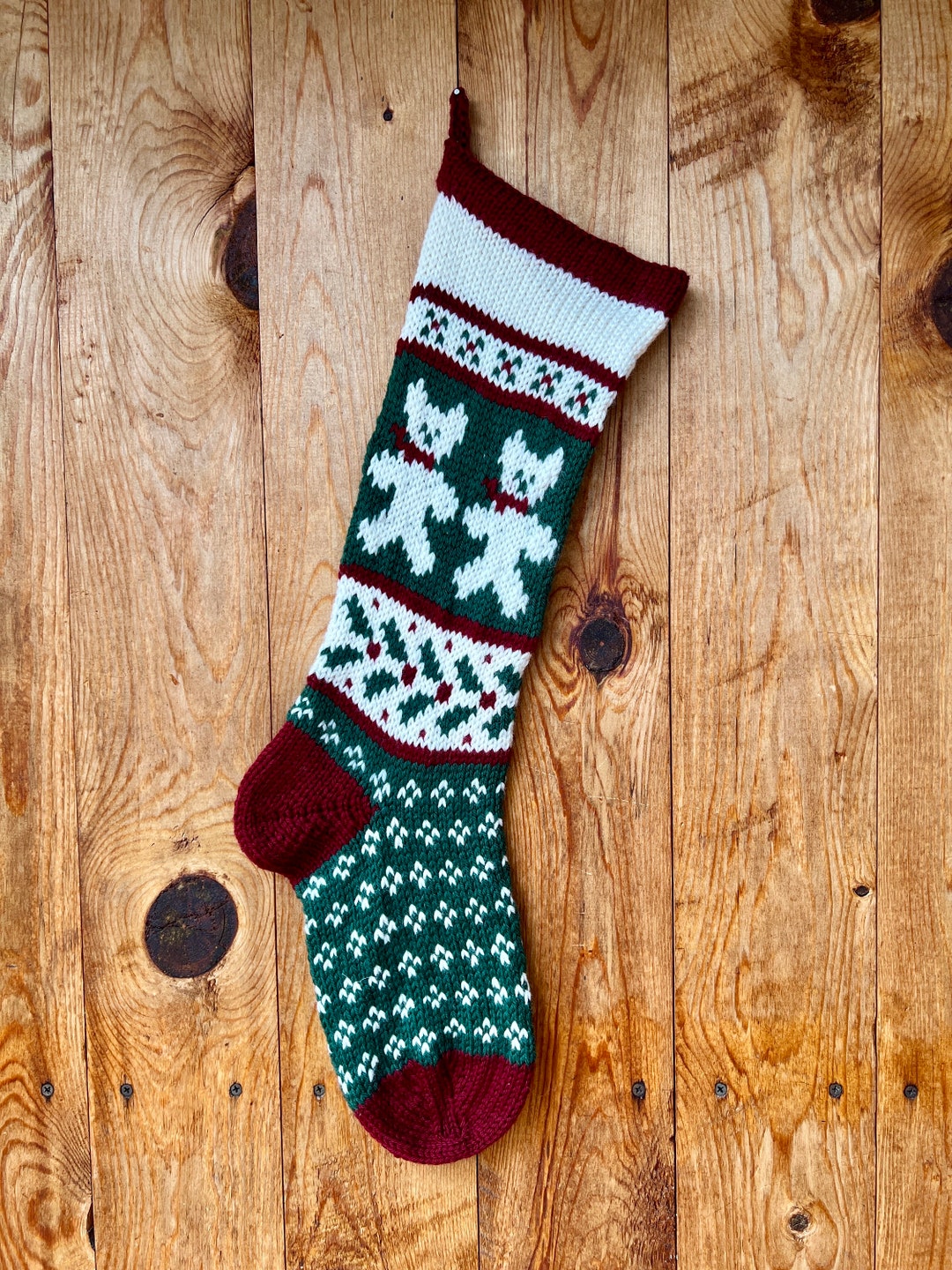 Knit Christmas Stocking Teddy Bear, Handmade, Ready to Ship ...
