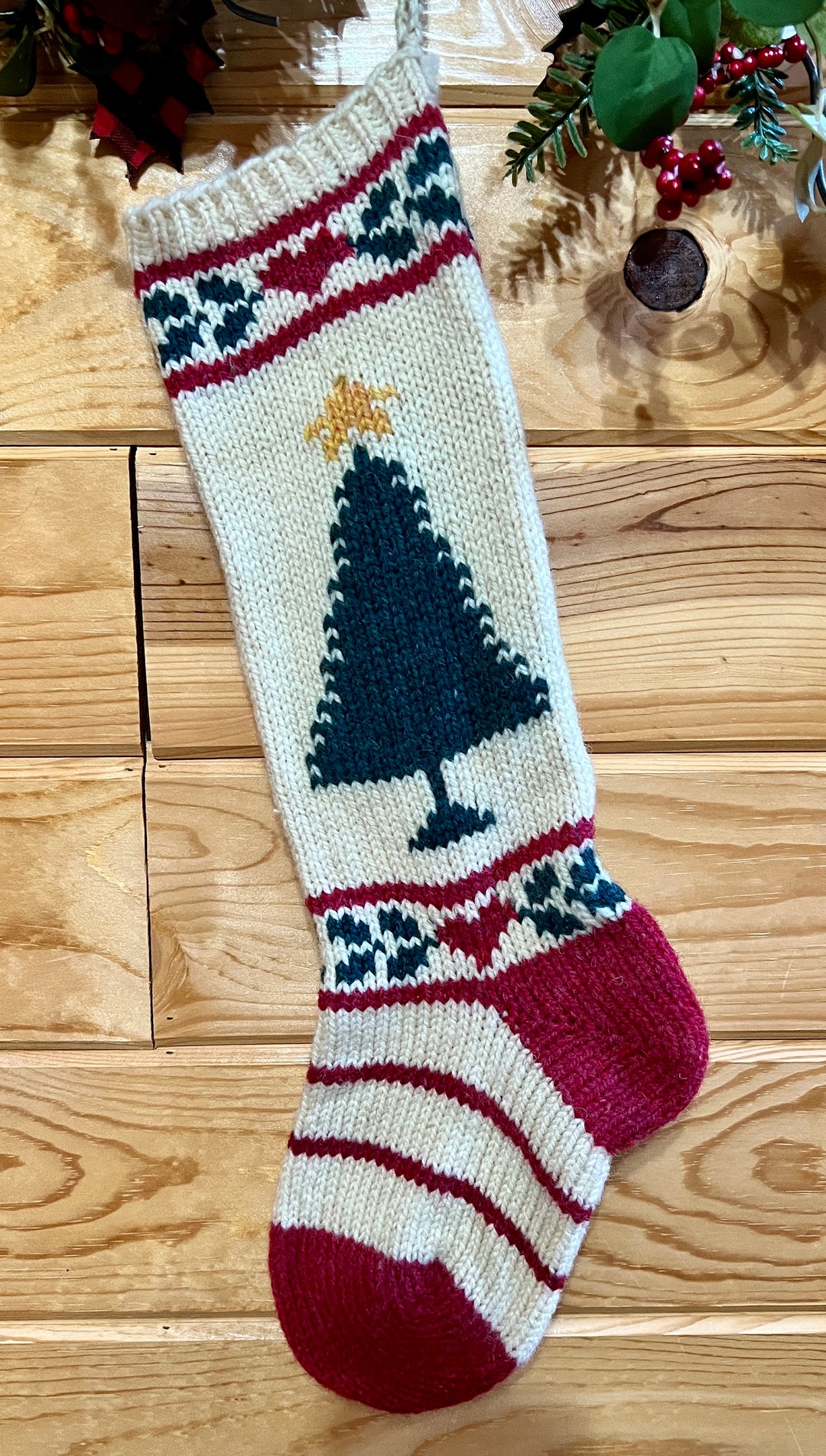Original Christmas Cove Stocking, Hand Knit Stocking, Vintage Knit ...