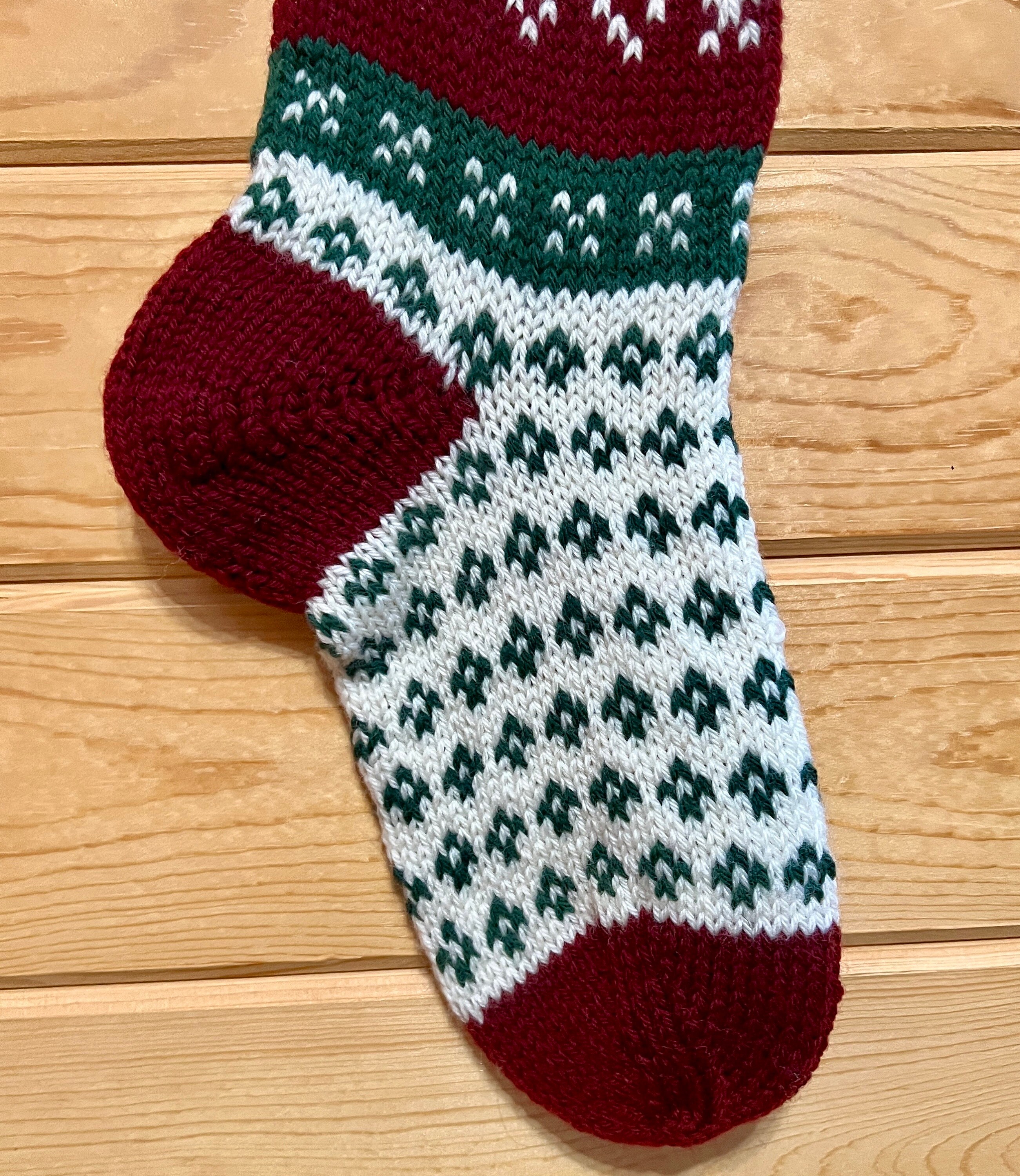 Hand Knit Christmas Nordic Stocking Snowflake - Handmade & Ready to ...