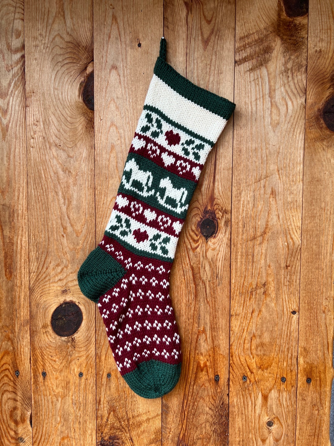 Knit Christmas Stocking Rocking Hearts, Handmade, Ready to Ship ...