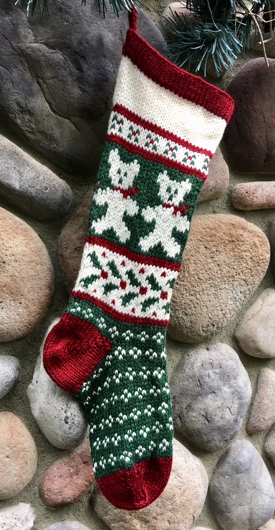 Knit Christmas Stocking Teddy Bear Handmade and Ready to - Etsy