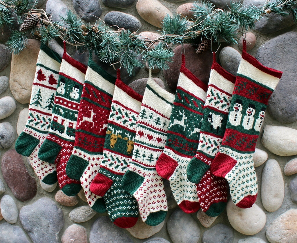 Hand Knit Christmas Nordic Stocking Snowflake Handmade & - Etsy