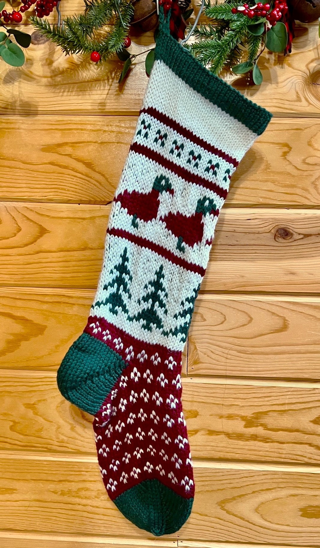 Knit Christmas Stocking Mallard Duck, Ready to Ship, Personalized Free ...