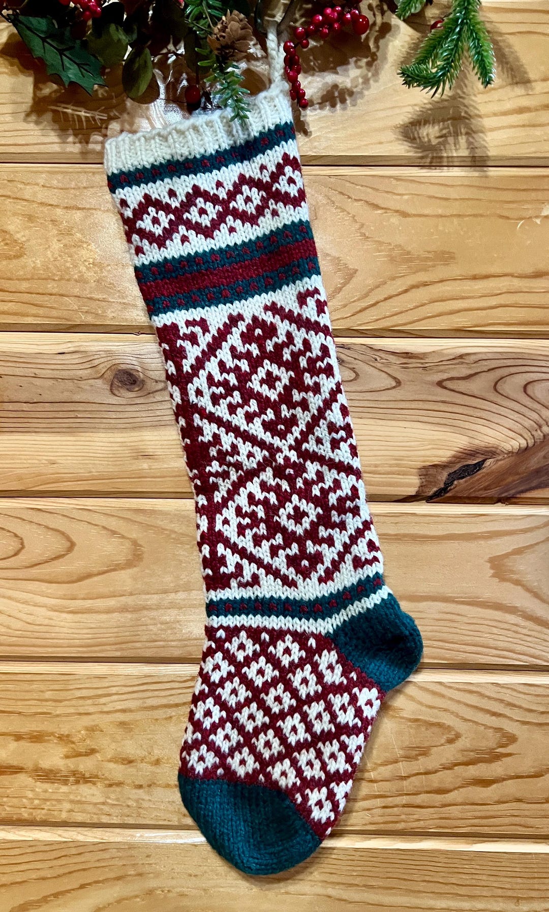 Original Christmas Cove Stocking, Hand Knit Stocking, Vintage Knit ...
