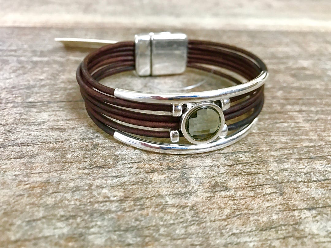 Swarovski Bracelet / Leather Bracelet /solid Sterling Silver - Etsy