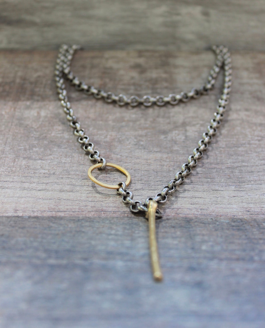Mixed Metals Long Necklace /statement Necklace/ Industrial Modern Look ...