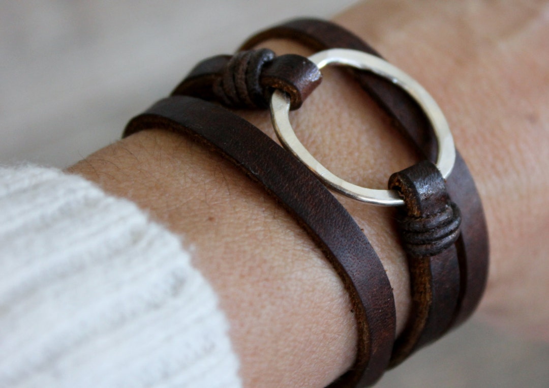 Leather Bracelet/ Eternity Symbol Bracelet/sterling Silver Hammered ...