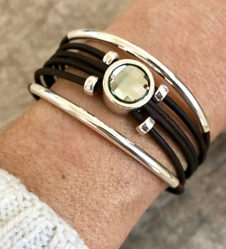 Swarovski Bracelet / Leather Bracelet /solid Sterling Silver - Etsy