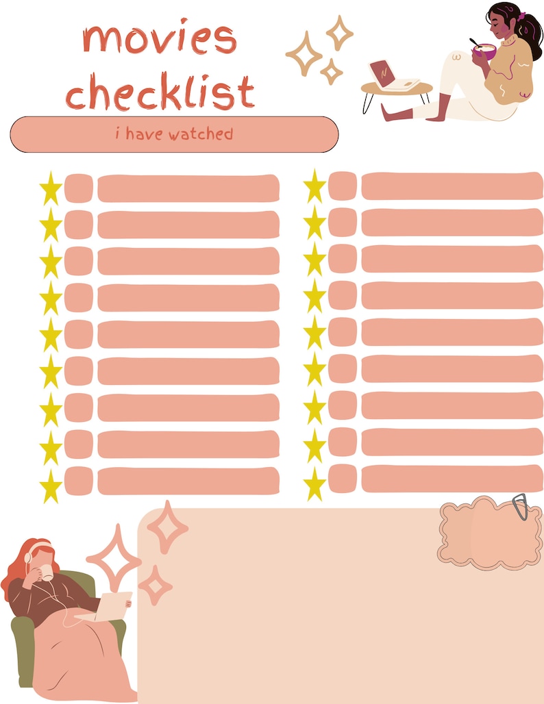 Movie Checklist Template Printable Movie Tracker for Film Lovers ...